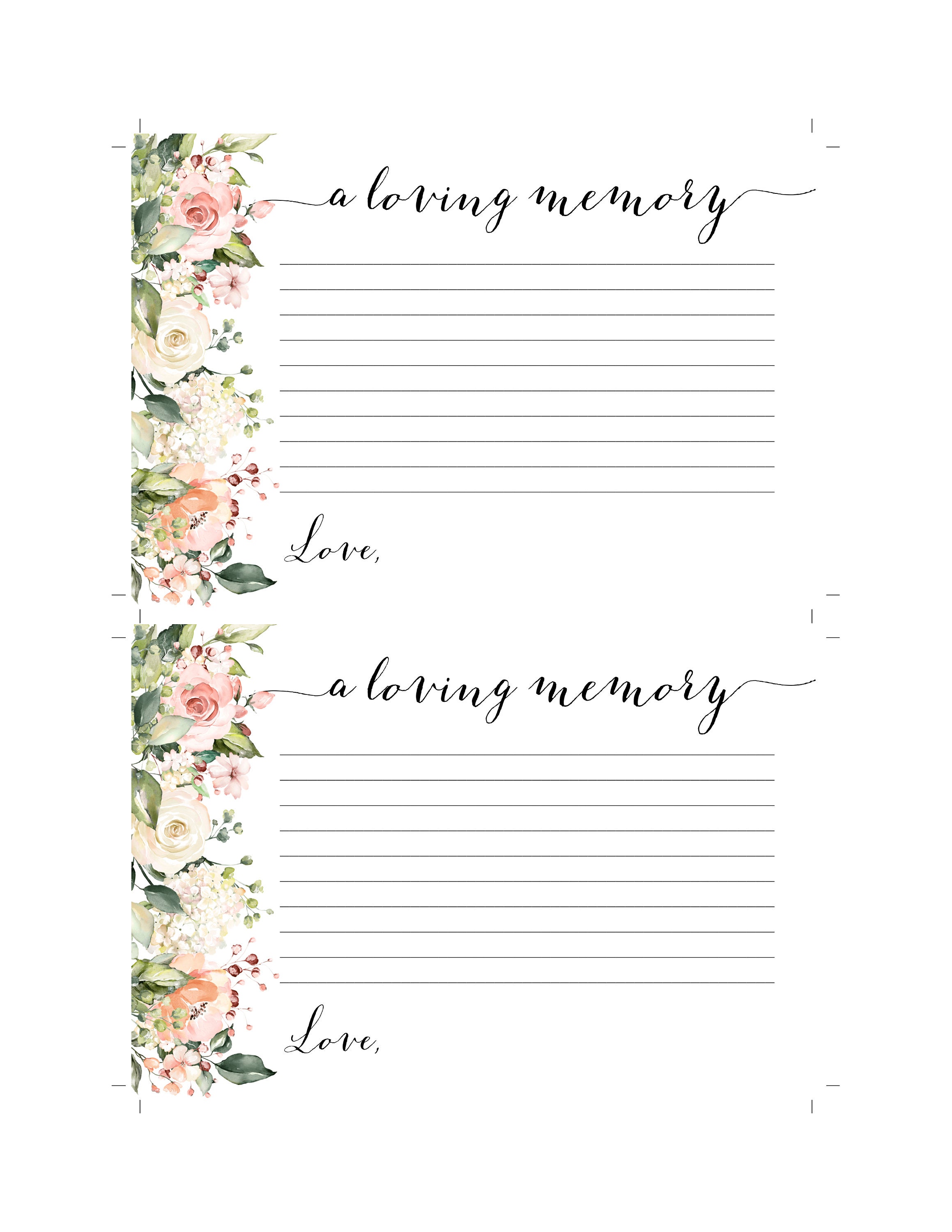 Pink + Peach Floral Funeral Keepsake Template, Loving Memory Card ...