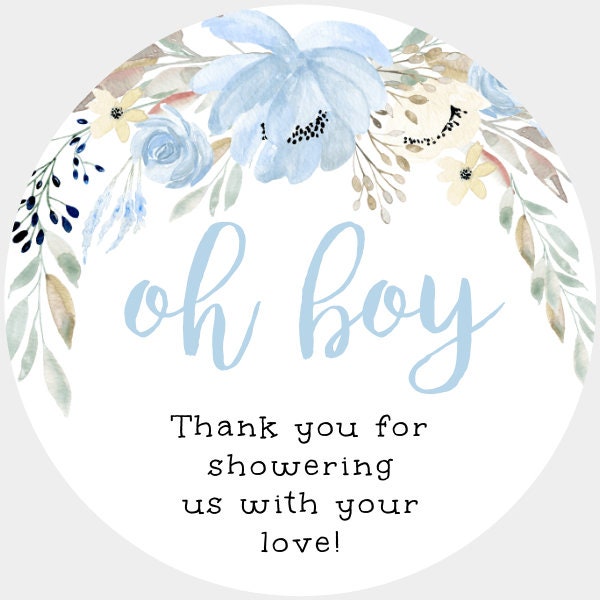 Oh Boy Blue Floral Thank You Sticker Label Template for Boy - Etsy