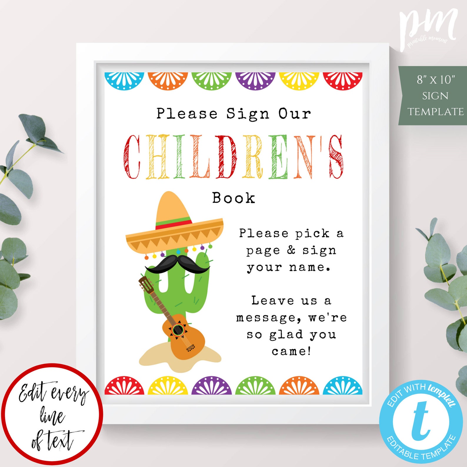 Fiesta Baby Shower Children's Book Sign Template, Guestbook Alternative ...