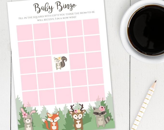 Woodland Baby Shower Bingo, 60 Unique Game Sheets, Baby Shower Games ...