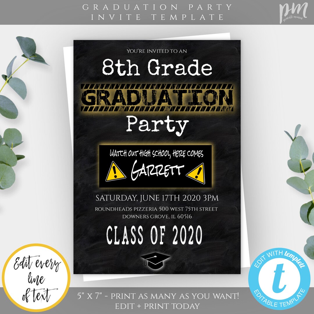 Graduation Invitation Template, 8th Grade Graduation Invite, Graduation ...