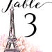 PARIS Table Numbers Template, Eiffel Tower Table Number, Pink Floral ...