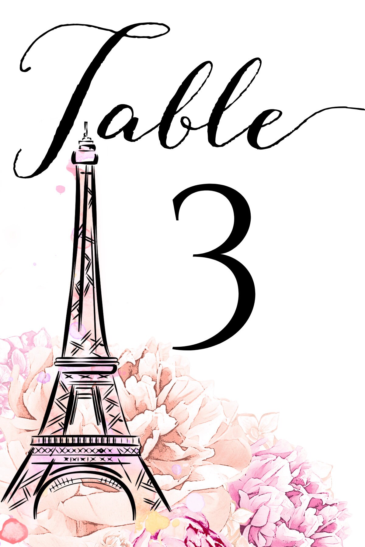 PARIS Table Numbers Template, Eiffel Tower Table Number, Pink Floral ...