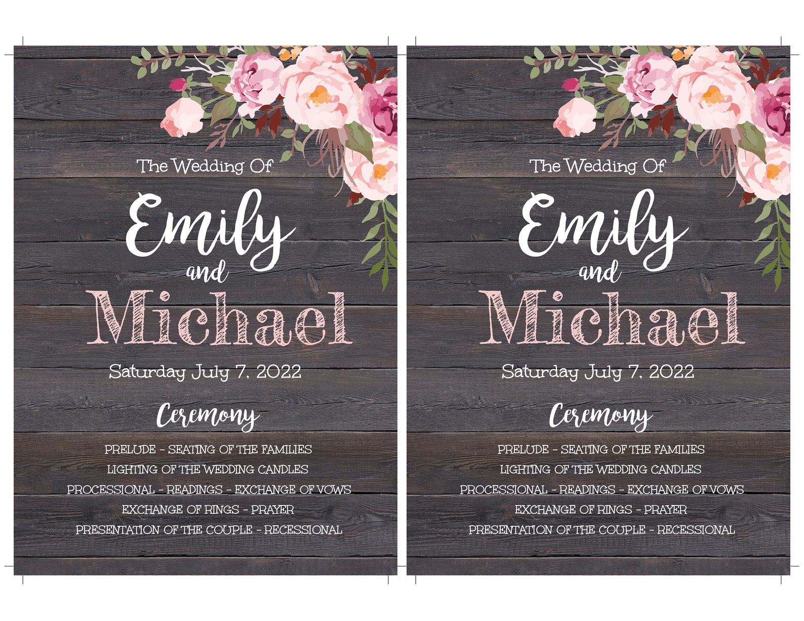 Rustic Floral Wedding Program Template DIY Wedding Program - Etsy