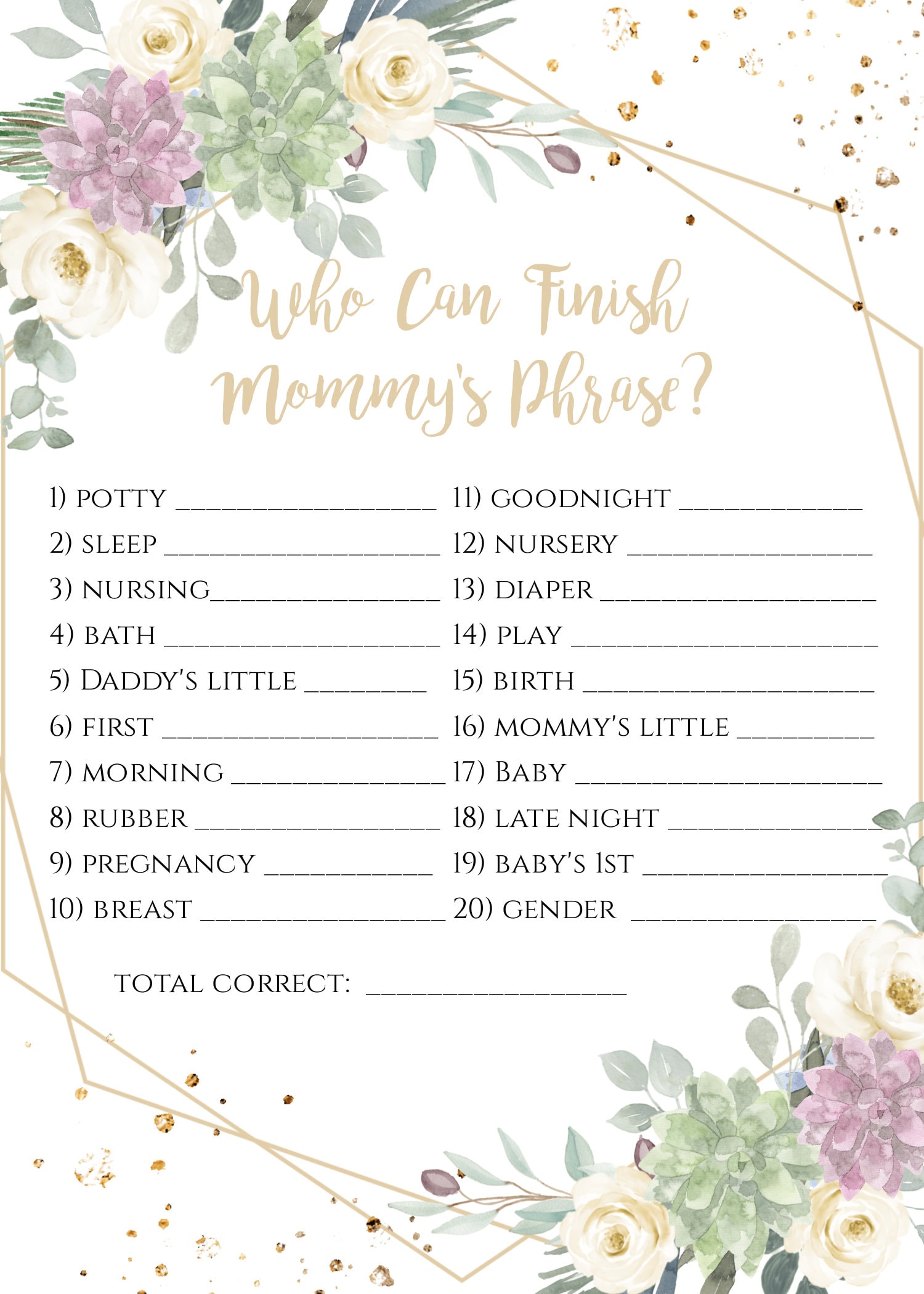 Succulent Baby Shower Games Package Template, Games Bundle, Greenery ...