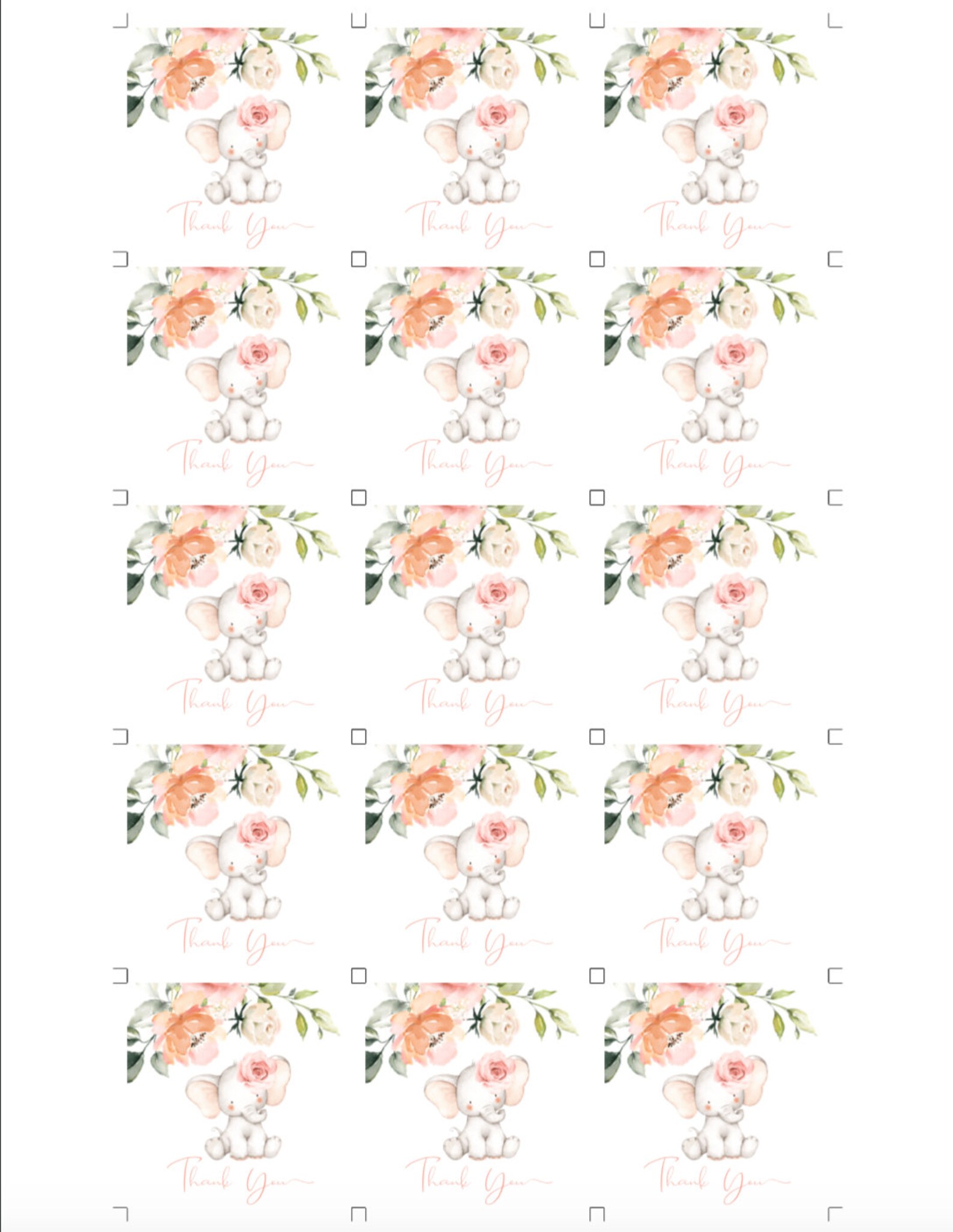 Peach Elephant Thank You Sticker Label Template for Birthday or Baby ...