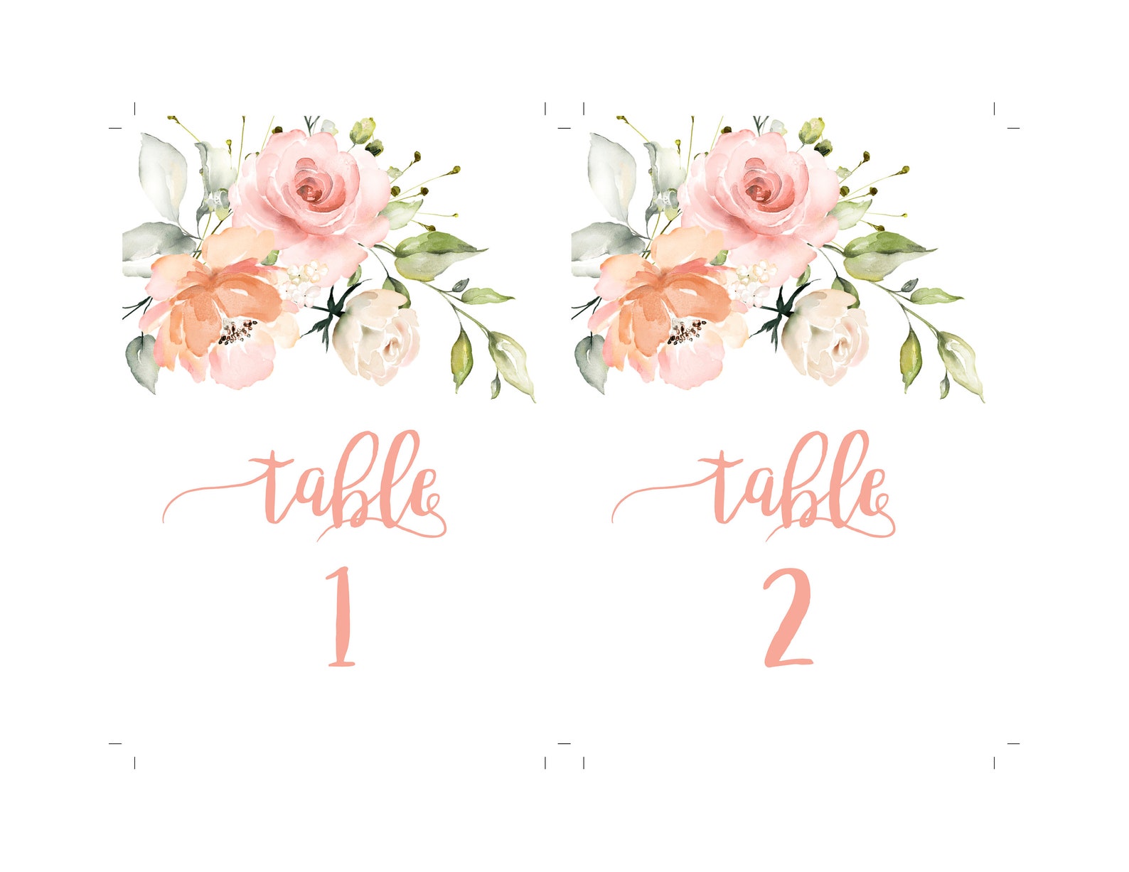Peach Floral Wedding Table Number Template 4x6 5x7 | Etsy