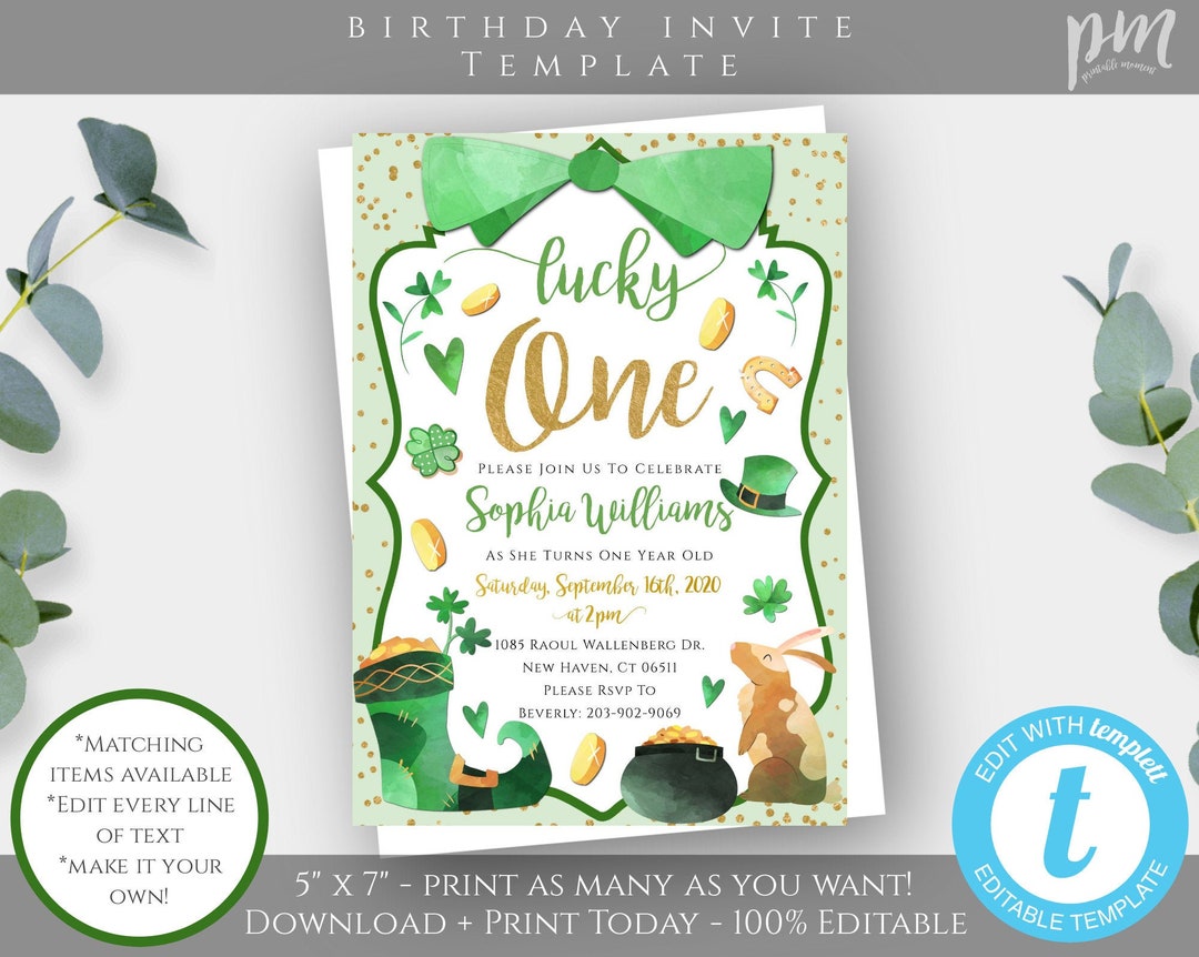 Lucky One First Birthday Invitation Template, Lucky One Invitation ...
