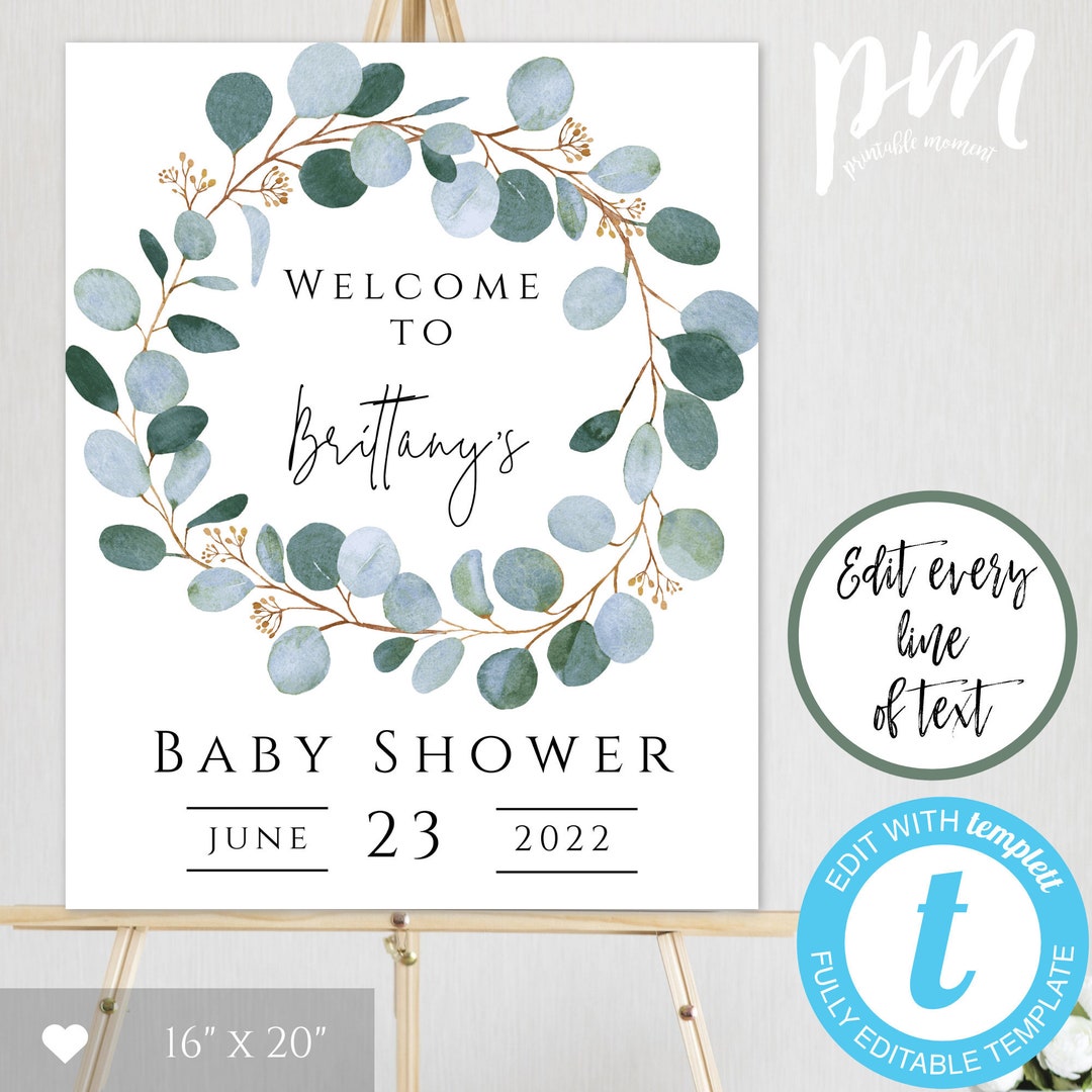 Greenery Baby Shower, Welcome Sign Template, Welcome Baby Shower Sign ...