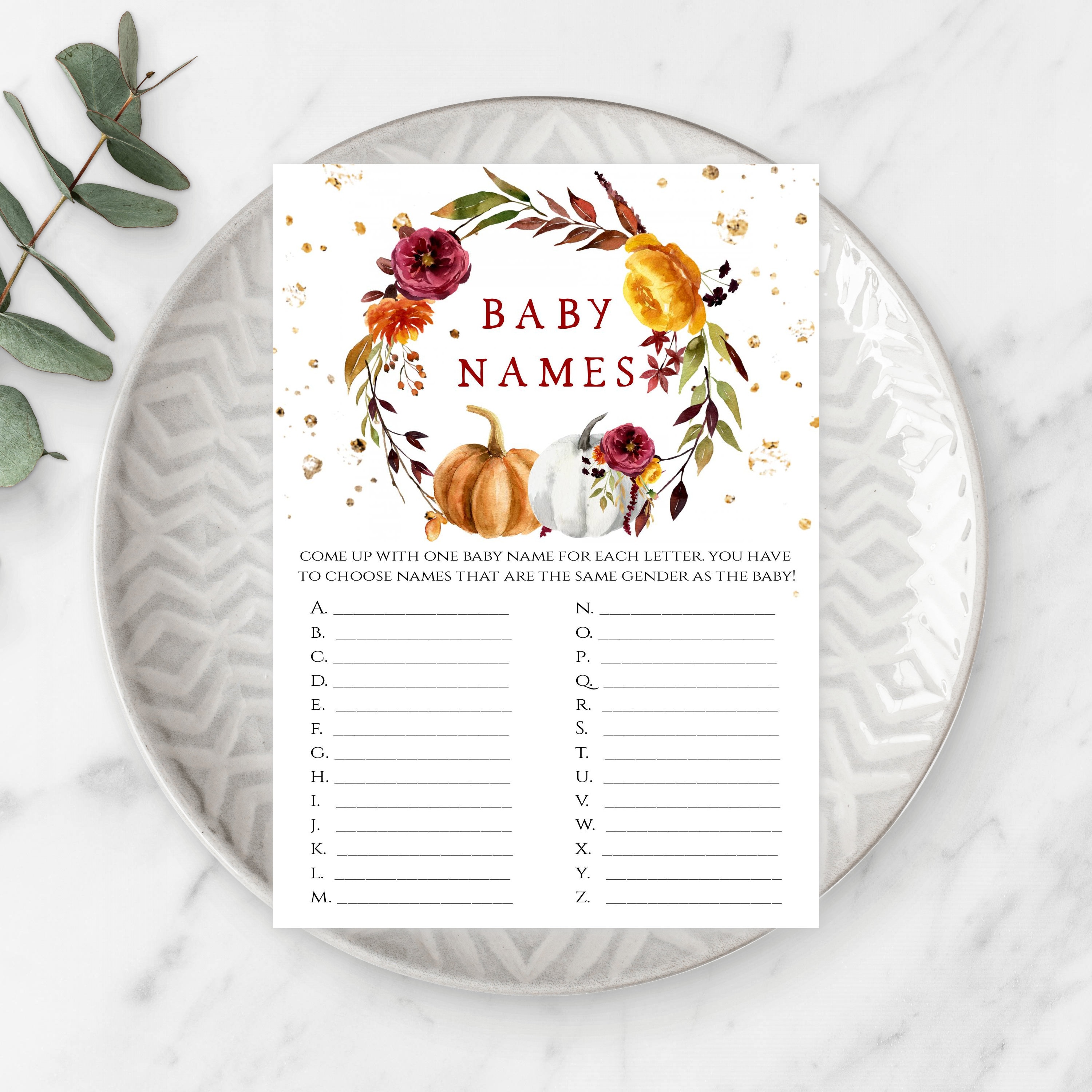 Fall Pumpkin Baby Name Game Template Editable Autumn Baby | Etsy