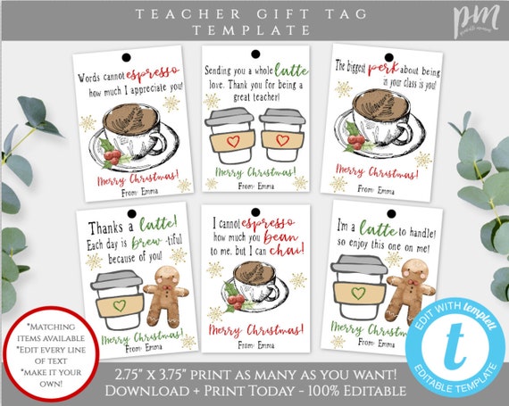 Teacher Gift Tag Template for Christmas Appreciation Gift Tag | Etsy