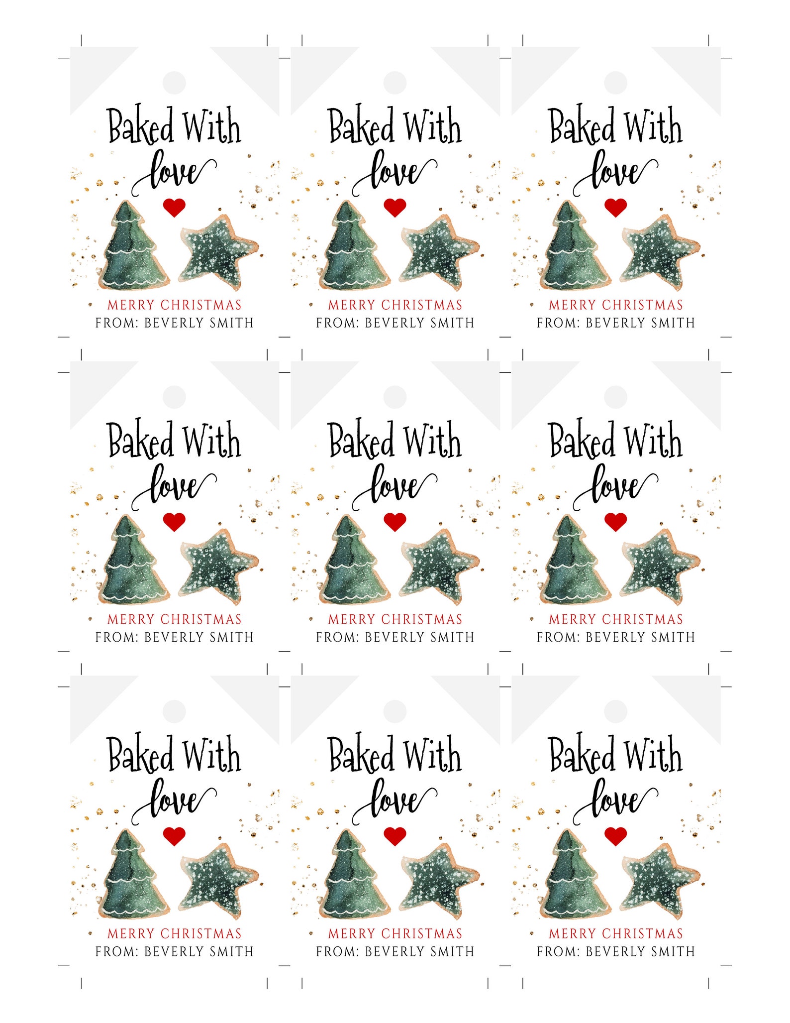 Baked With Love Christmas Gift Tag Template With Cookies - Etsy