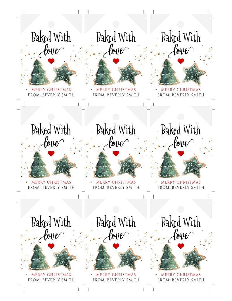 Baked With Love Christmas Gift Tag Template With Cookies - Etsy