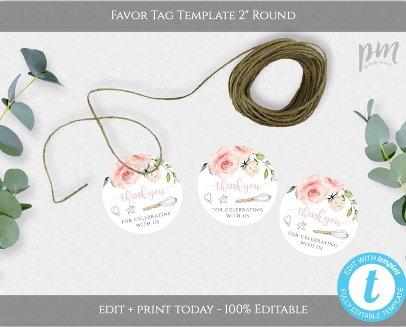 2" Round Baking Thank You Favor Tag Template, Editable Gift Tag ...