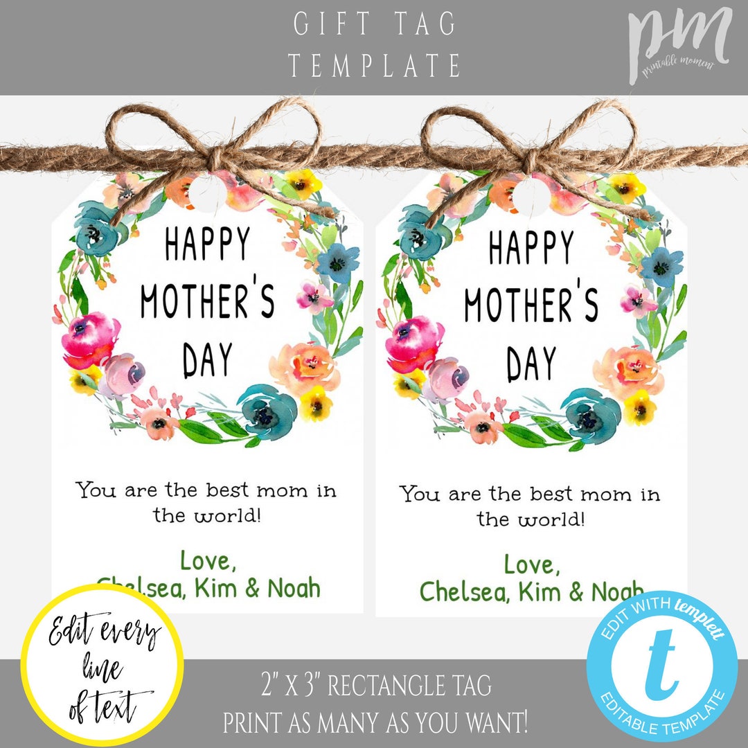 Mother's Day Gift Basket Tag Template, Mother's Day Gift Tag, Mother's ...