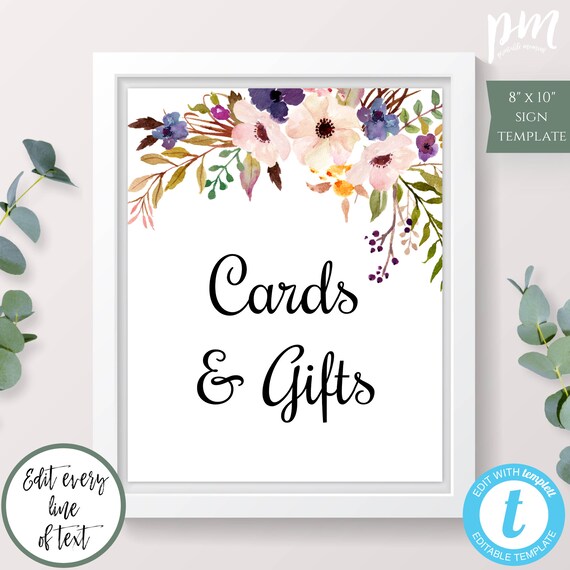 Purple Cards & Gifts Sign Template Wedding Gifts and Cards | Etsy