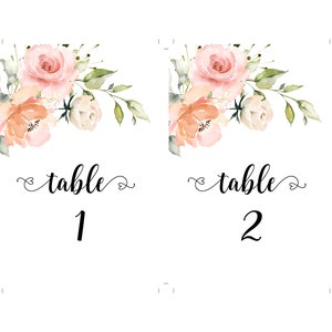 Peach + Blush Pink Floral Wedding Table Number Template, Watercolor ...