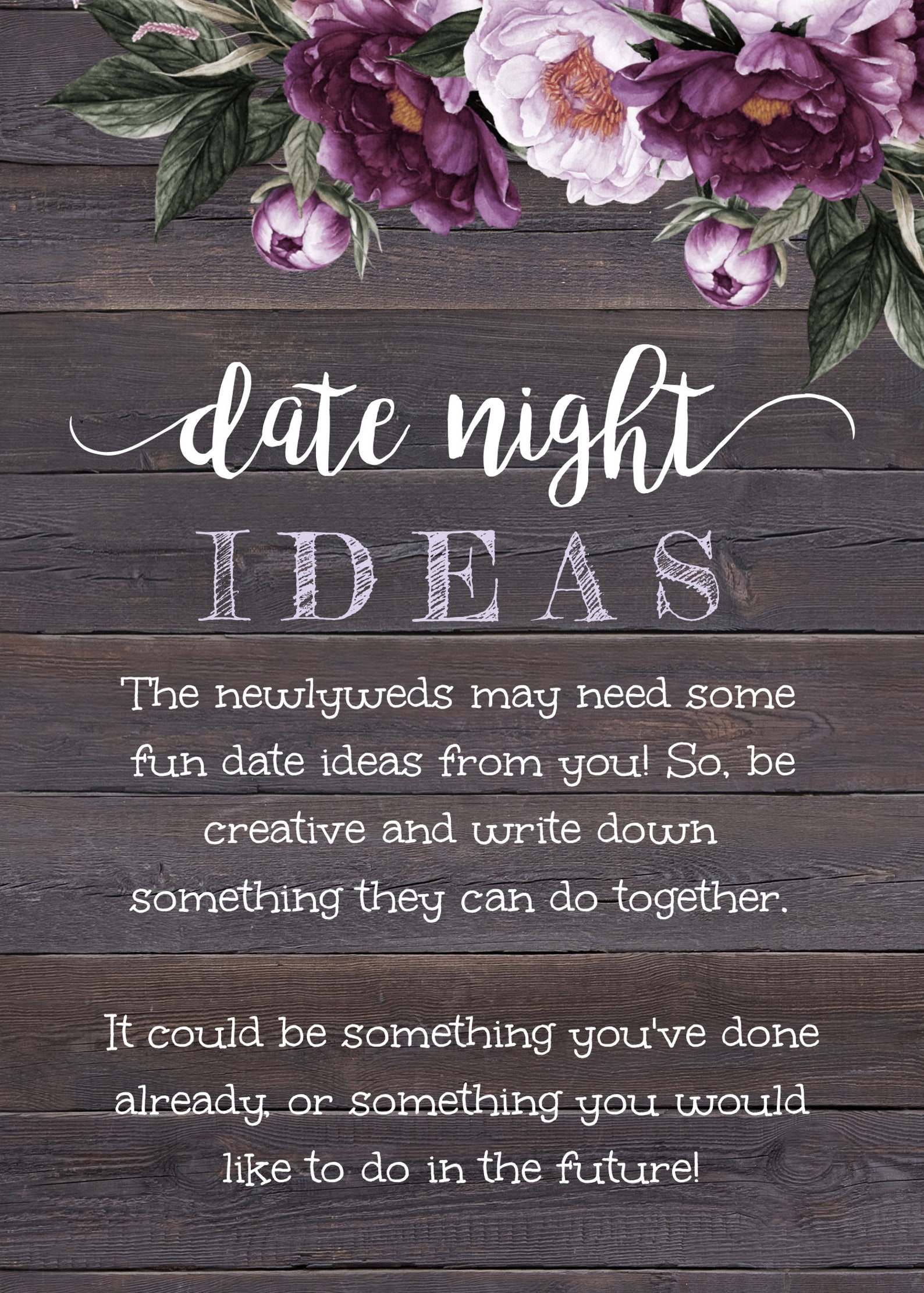Lavender Rustic Floral Date Night Ideas Template Sign and - Etsy