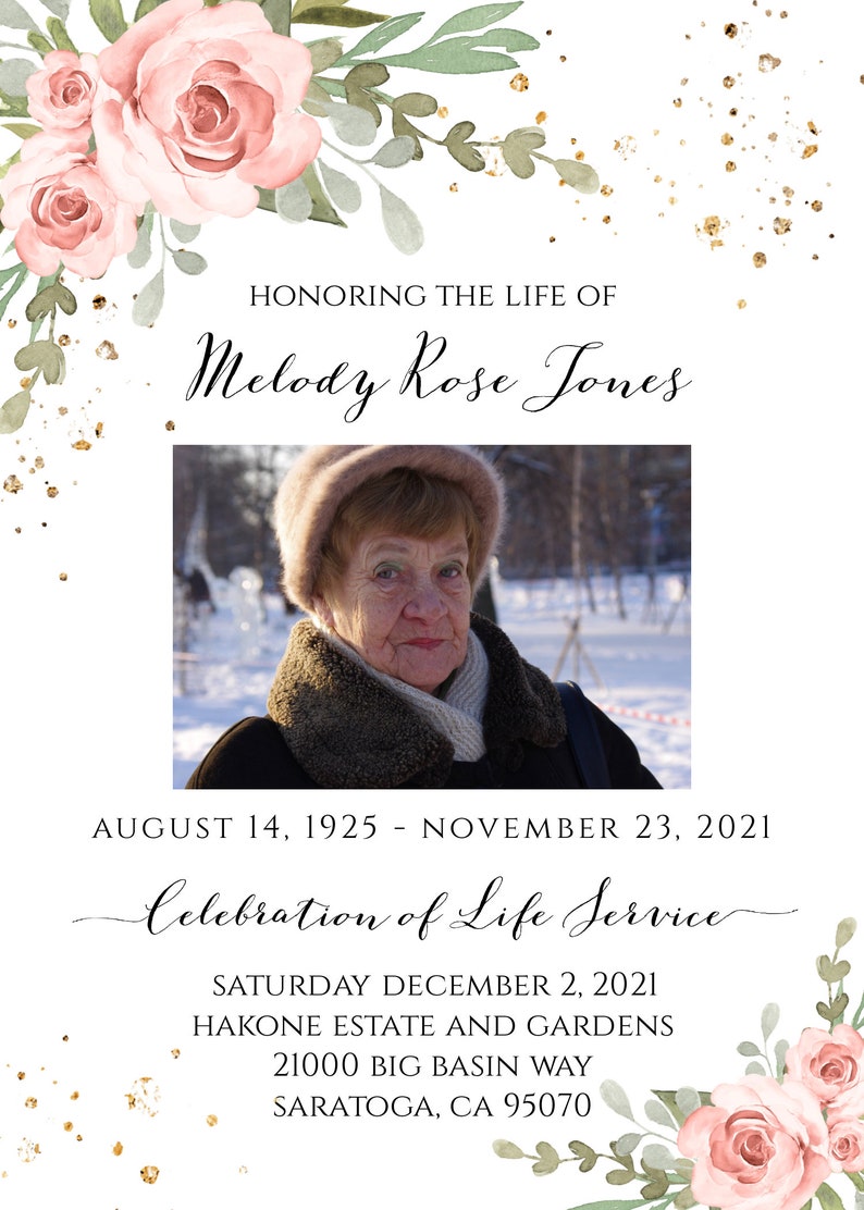 Pink Floral Funeral Program, Greenery Memorial Program, Memorial ...