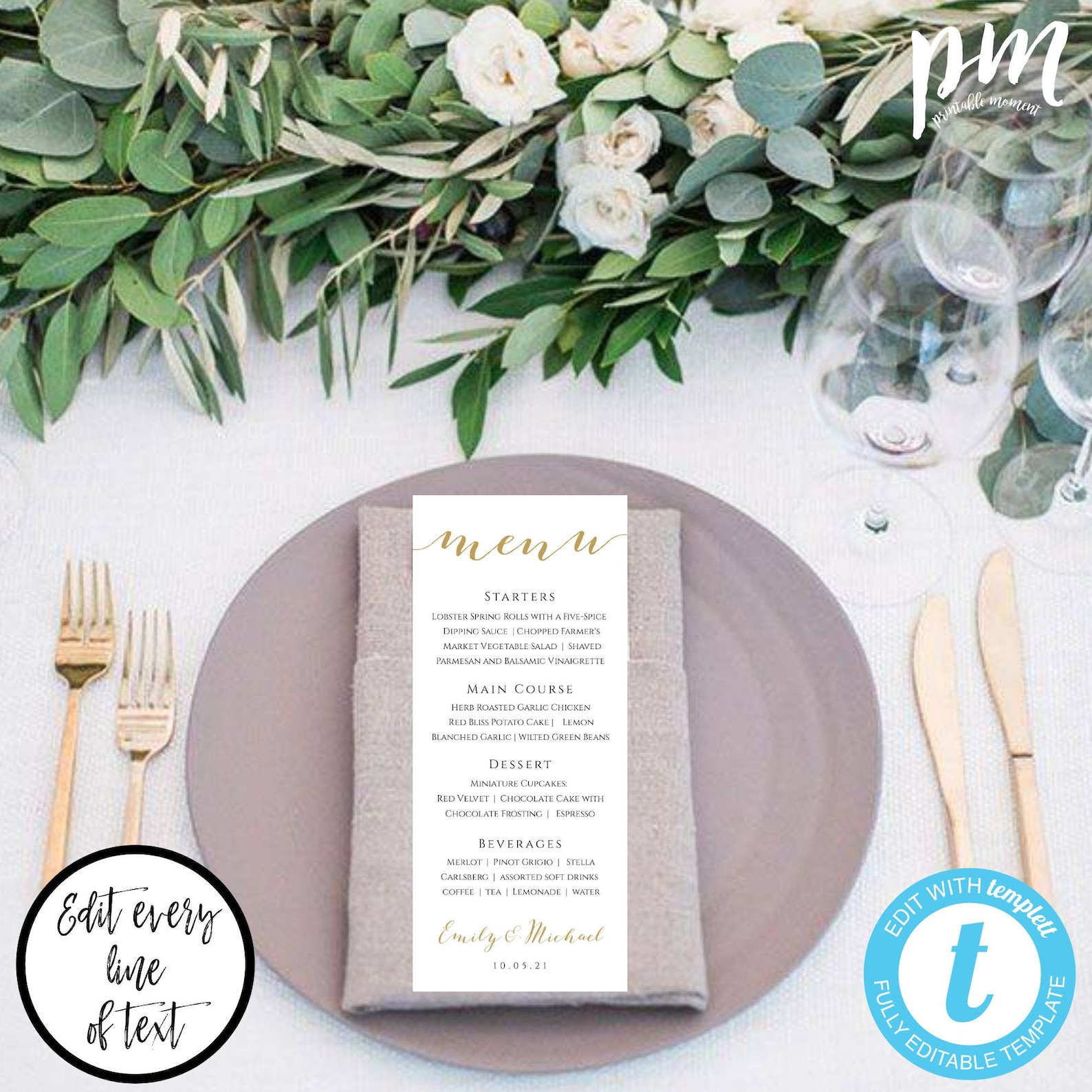 Gold Wedding Menu Template Dinner Menu Dessert Menu - Etsy