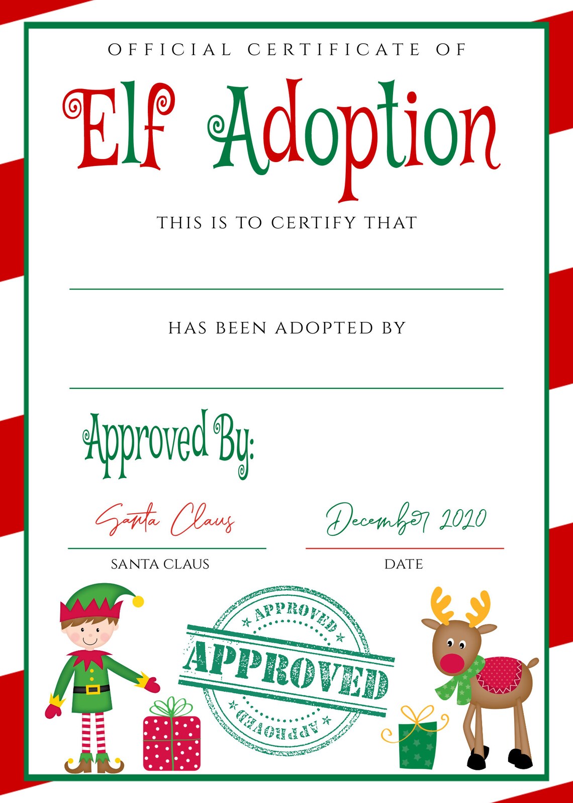 Elf Adoption Certificate Template Editable Christmas Letter - Etsy