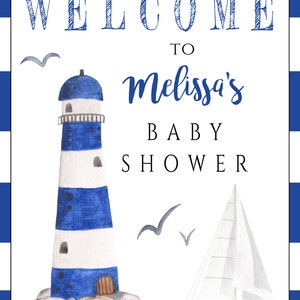 Nautical Baby Shower Welcome Sign Template, Lighthouse Shower Welcome ...