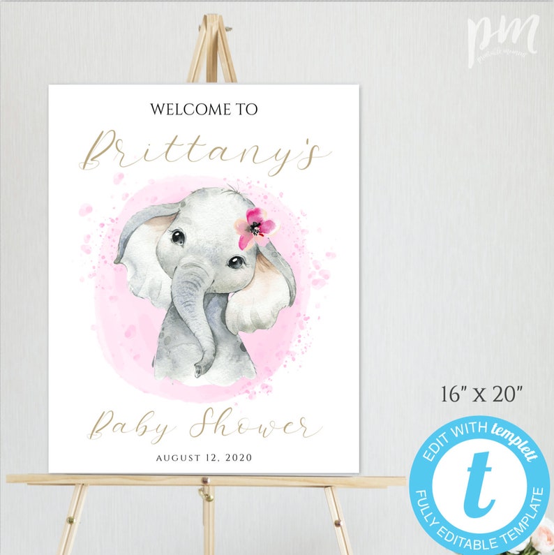 Elephant Welcome Sign Template for Baby Shower Welcome - Etsy
