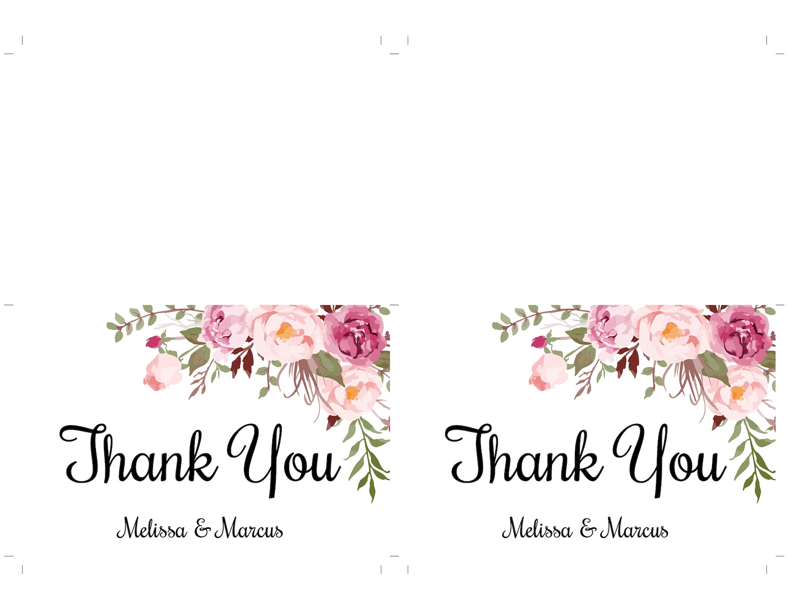 Pink Floral Folding Thank You Card Template, Floral Wedding Printable ...