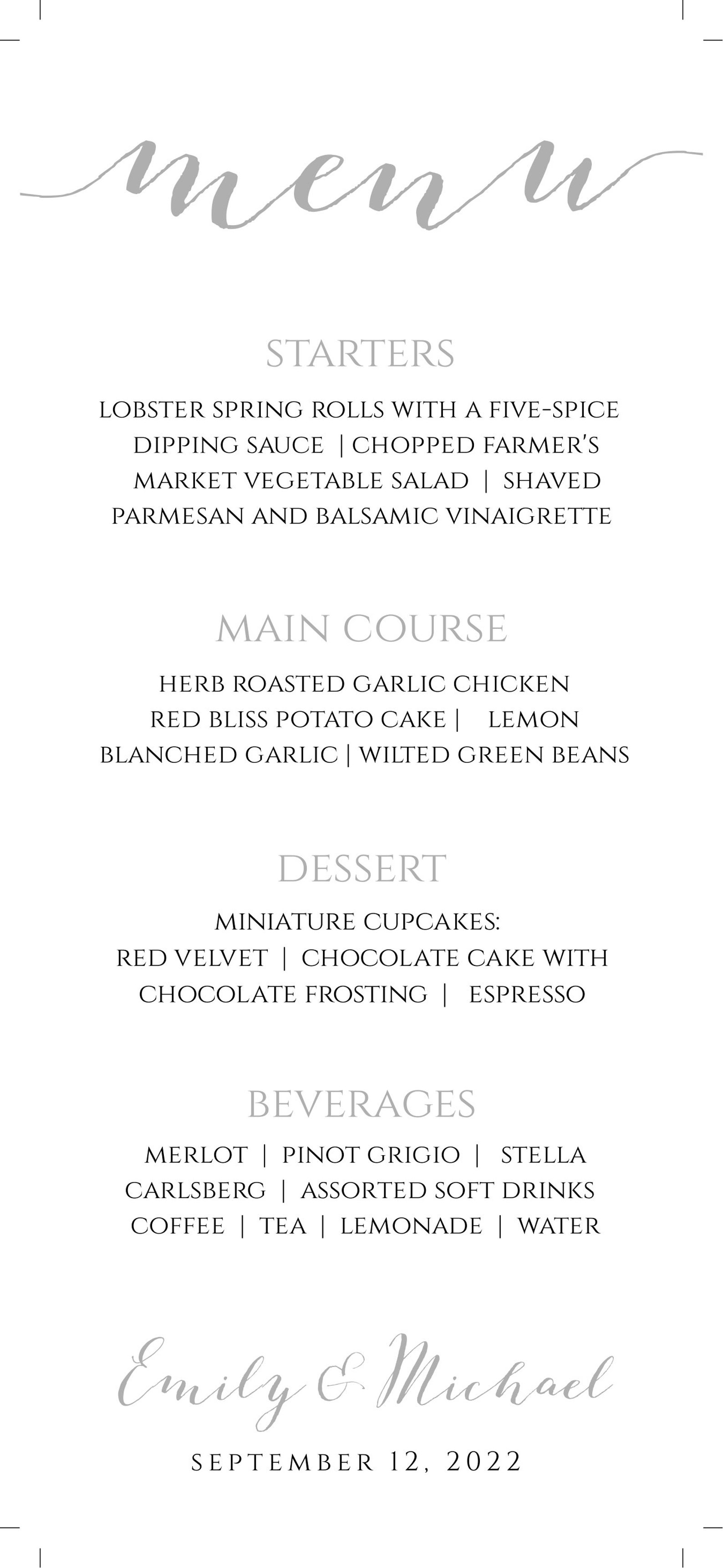 Silver Wedding Menu Printable Template Printable Menu - Etsy