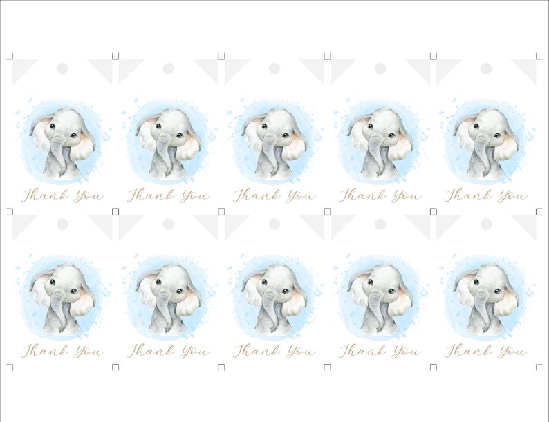 Blue Elephant Thank You Favor Tag Template, Boy Baby Shower Gift Tag ...