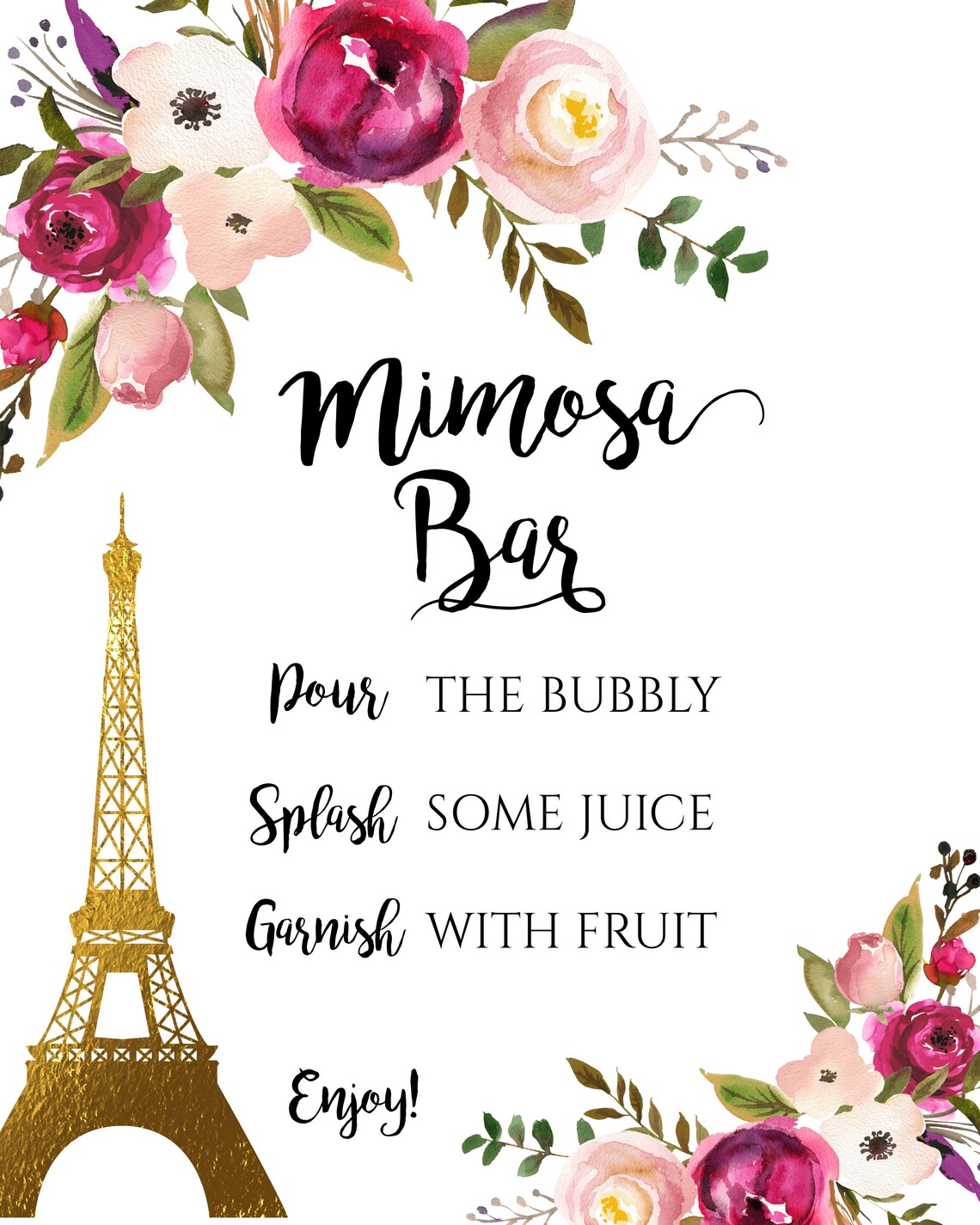 Paris Mimosa Bar Bridal Shower Sign Template Printable Bar - Etsy
