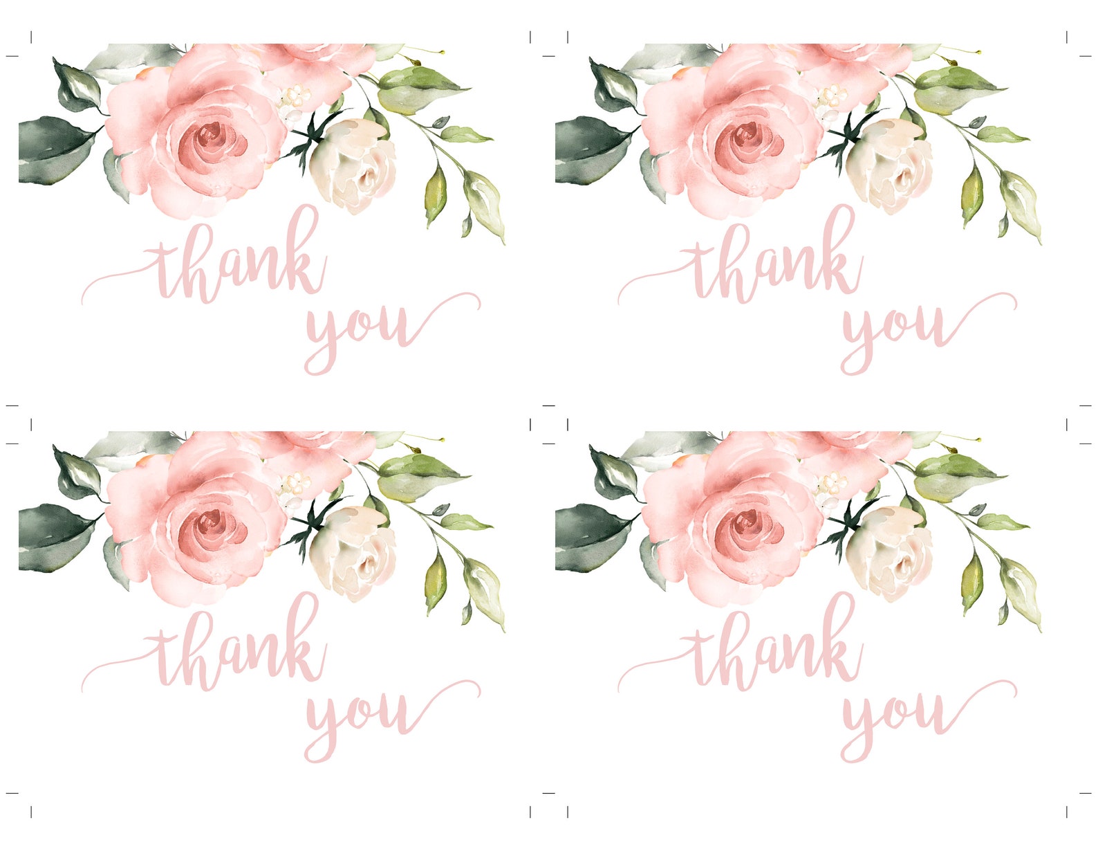 Pink Floral Thank You Note Template Blush Pink Printable - Etsy