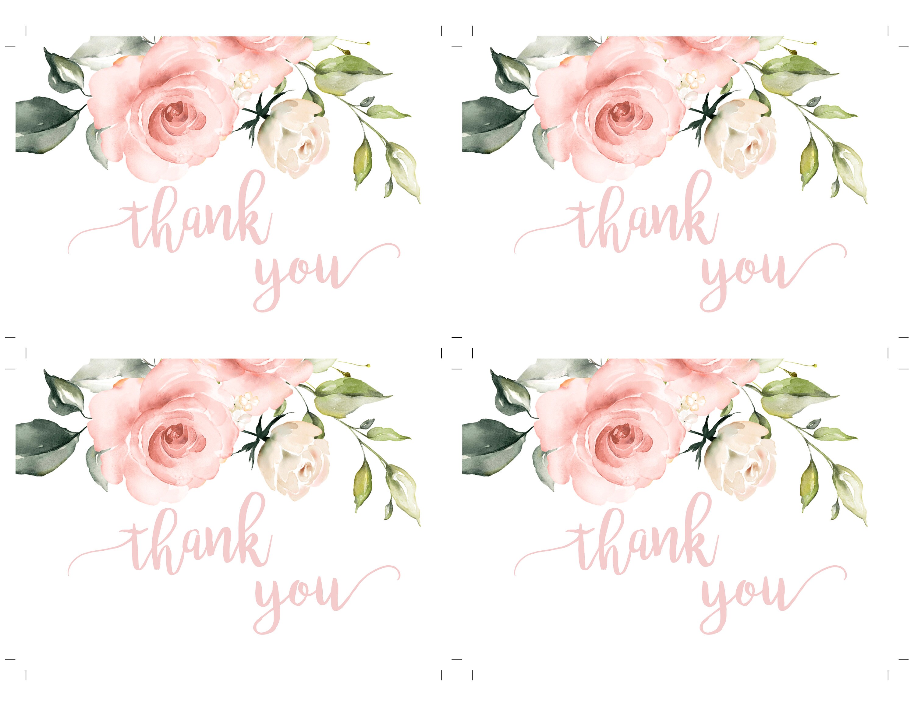 Pink Floral Thank You Note Template, Blush Pink Printable Thank You ...