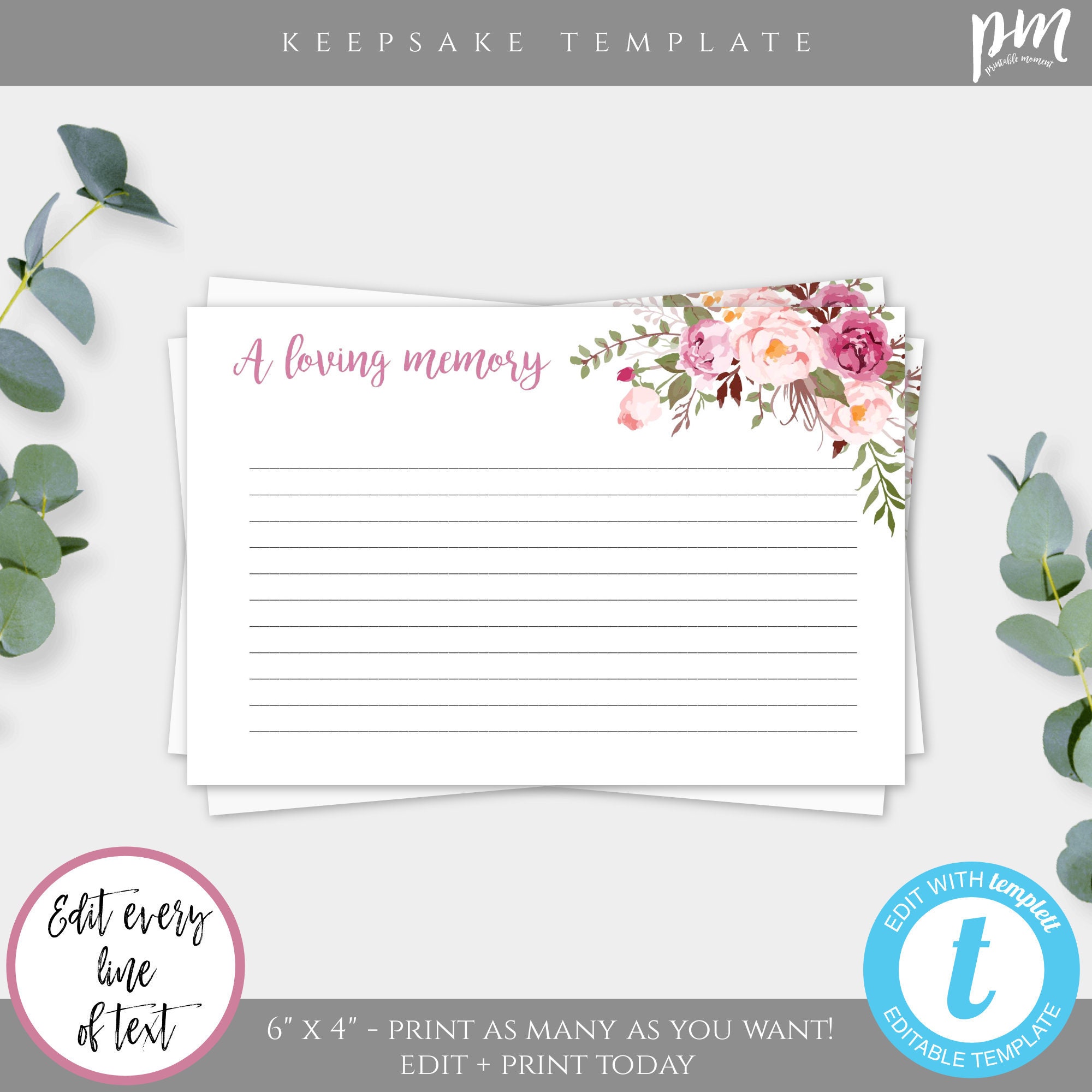 Pink Floral Share a Memory Card Instant Download Celebration - Etsy