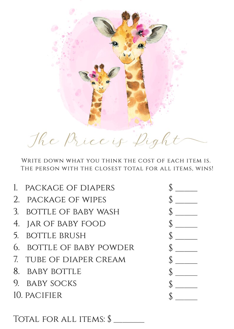 Pink Giraffe Baby Shower Game Bundle Template Set, Giraffe Shower Games ...