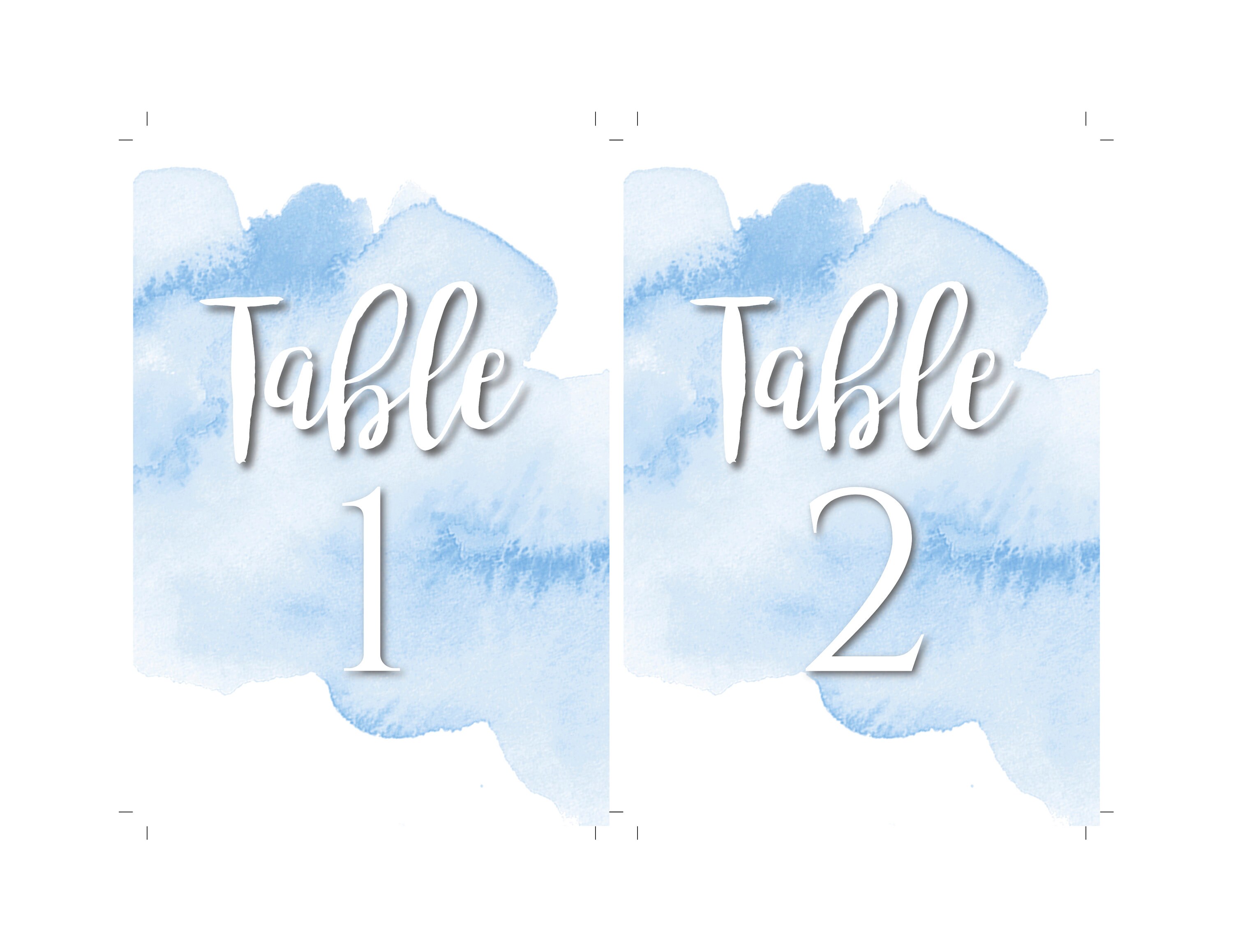 Light Blue Watercolor Table Number Template Wedding Number | Etsy