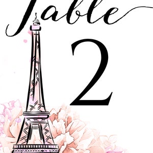 PARIS Table Numbers Template, Eiffel Tower Table Number, Pink Floral ...