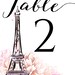 PARIS Table Numbers Template, Eiffel Tower Table Number, Pink Floral ...