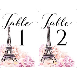PARIS Table Numbers Template, Eiffel Tower Table Number, Pink Floral ...