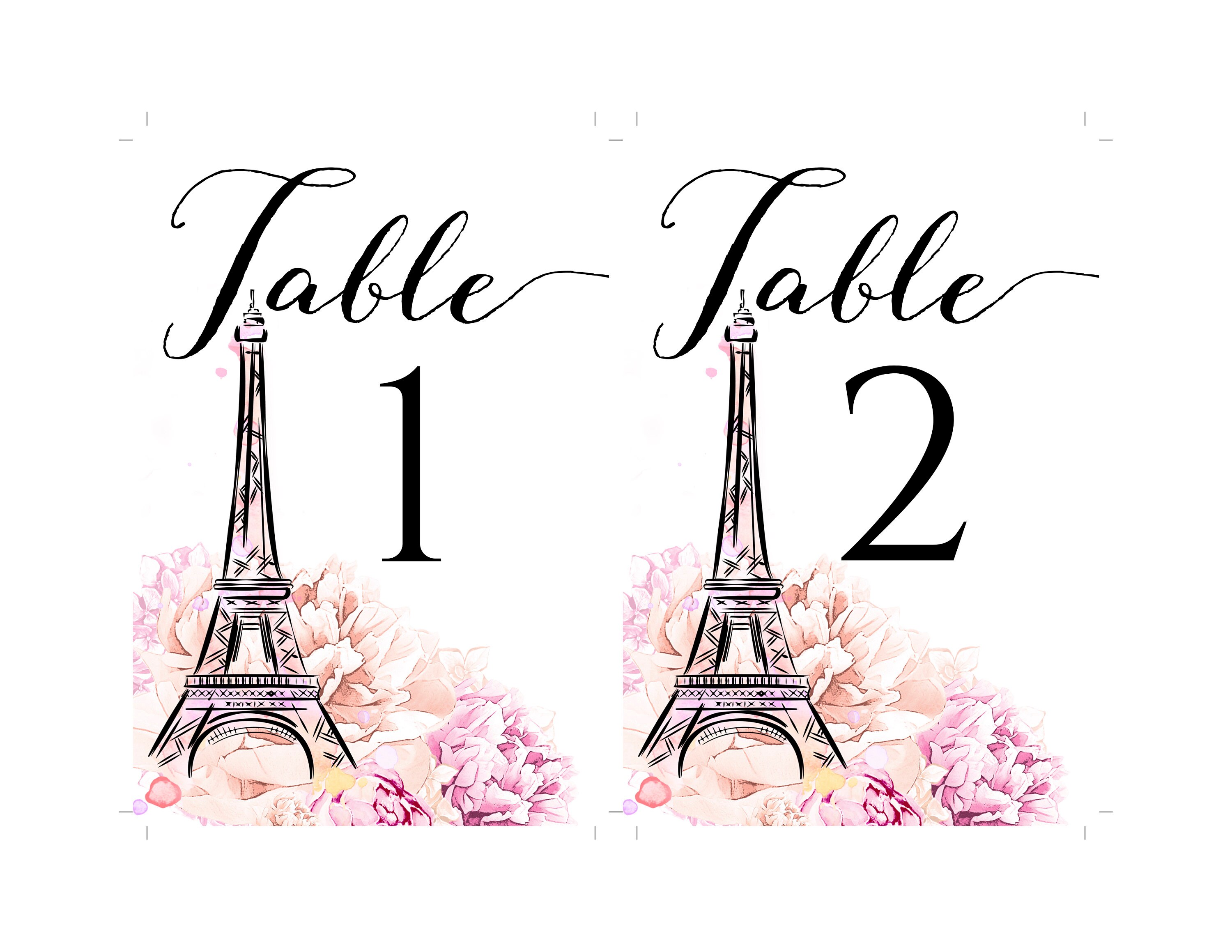 PARIS Table Numbers Template Eiffel Tower Table Number Pink | Etsy