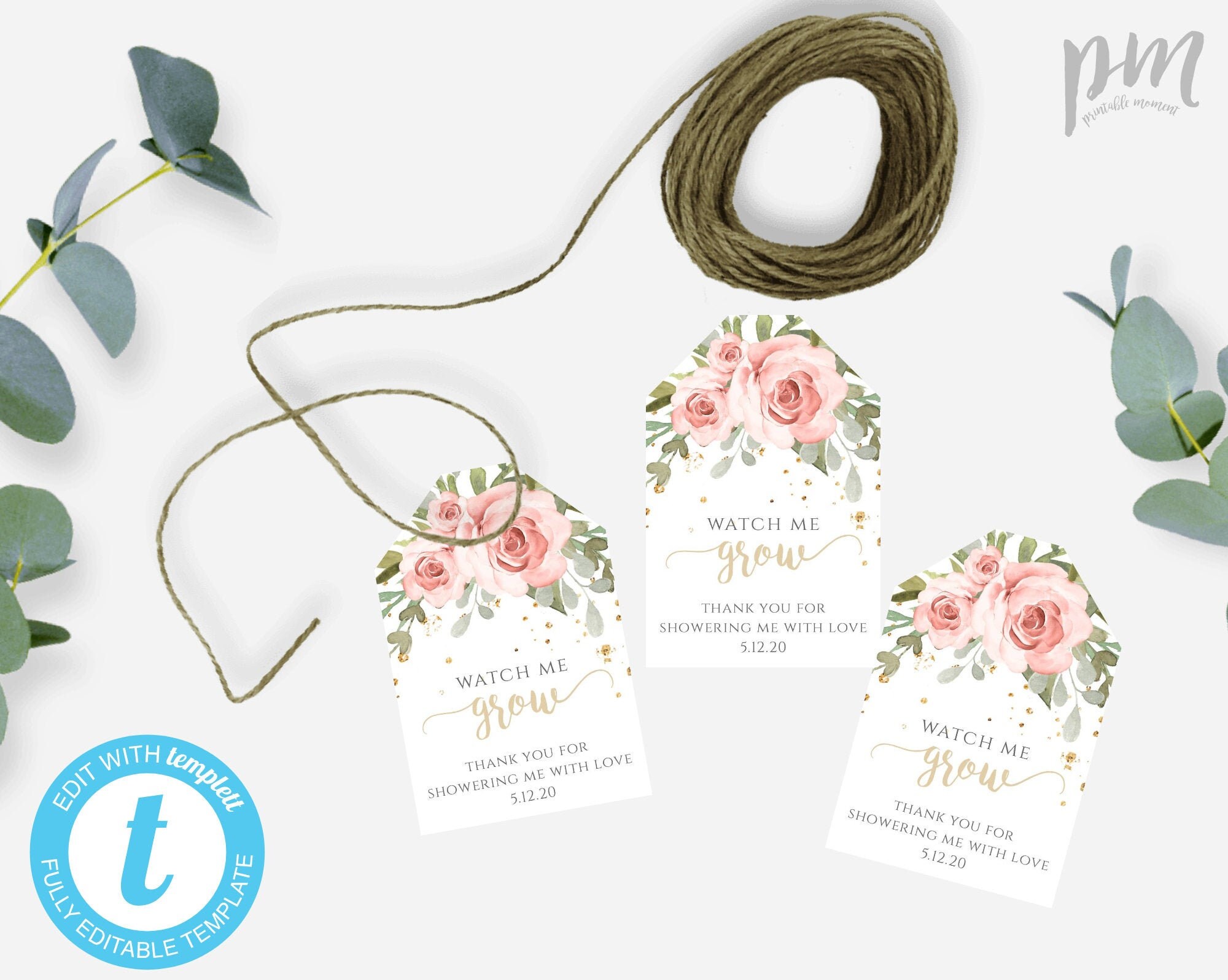 Pink Floral Favor Tag Watch Me Grow Template, Blush Pink Tag ...