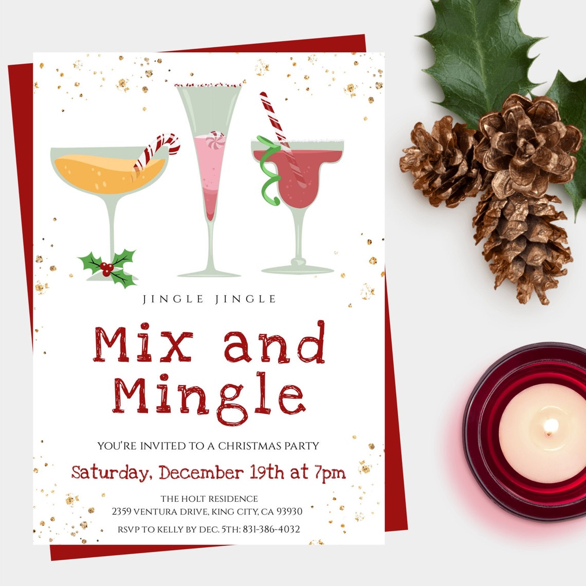 Mix and Mingle Christmas Party Invitation Template, Editable Cocktails ...