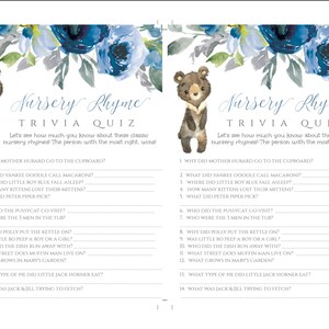 Bear Baby Shower Nursery Rhyme Game Template, Baby Shower Game, Boy ...