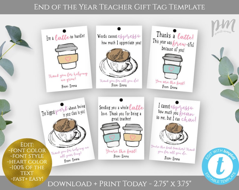 End of the Year Teacher Gift Tag Template Appreciation Gift - Etsy