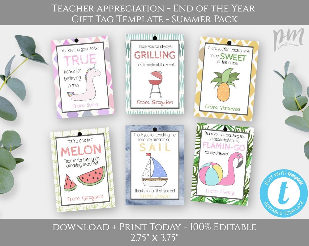 End of the Year Teacher Gift Tag Template Teacher | Etsy