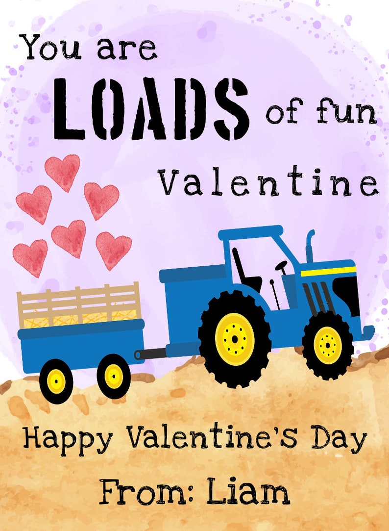 Blue Tractor Valentines Day Card Template, Tractor Valentines Cards for ...
