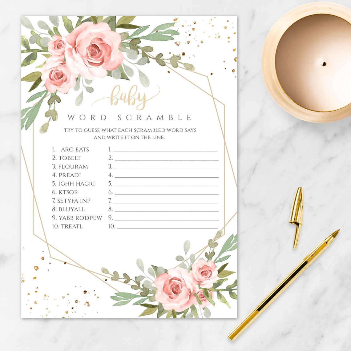 Pink Floral Baby Word Scramble Game Template Pink Floral Baby - Etsy