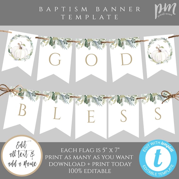 Fall Baptism God Bless Banner Template White Pumpkin | Etsy