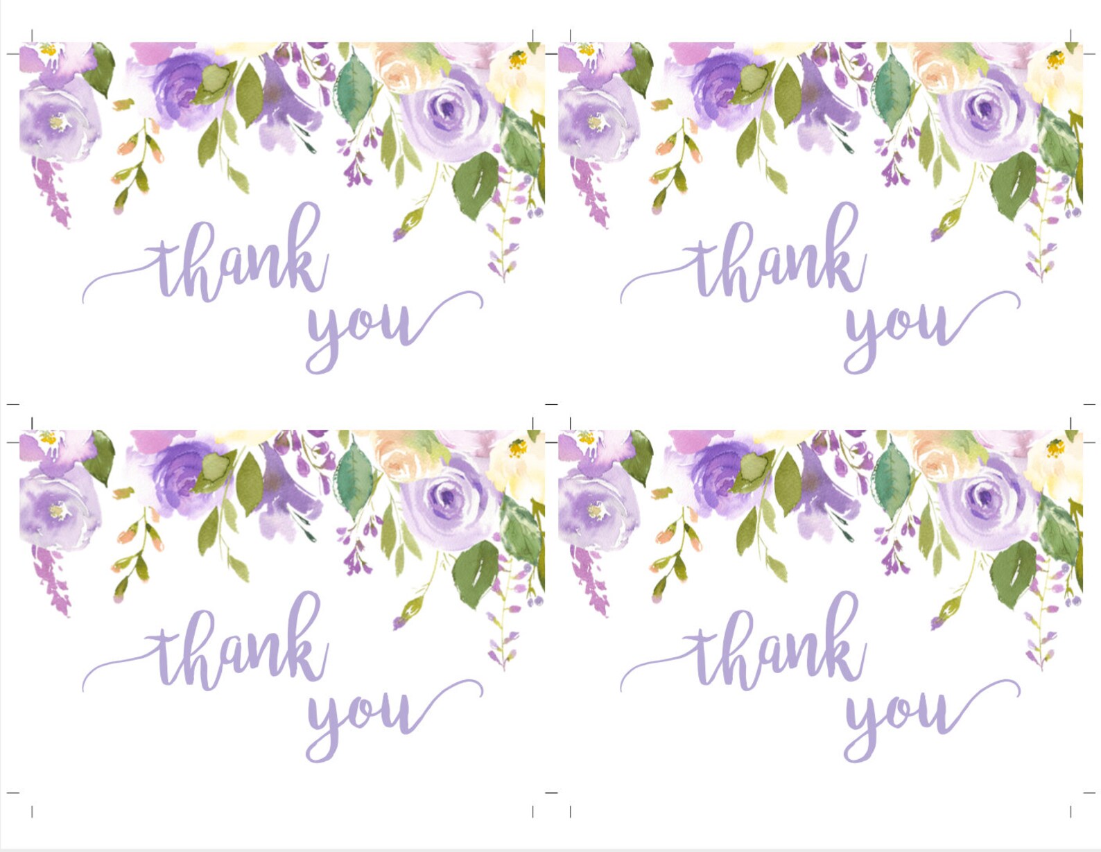 Purple Floral Thank You Note Template Lavender Printable | Etsy