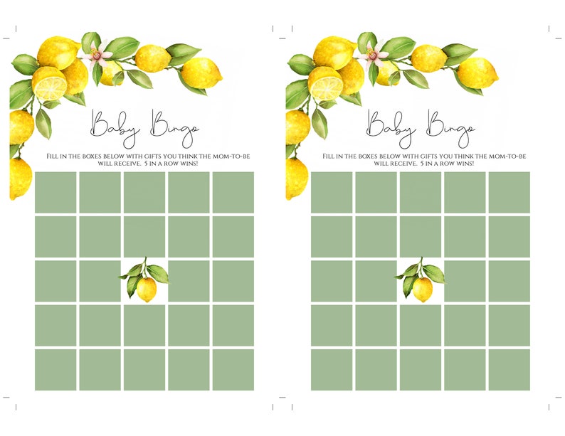 Lemon Baby Shower Game Template Set Game Bundle for Lemon - Etsy
